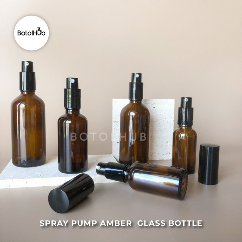 30ml 50ml 100ml Amber Glass Bottle with Black Lotion Pump / Spray & Cap GB37 Boto | Shopee Malaysia