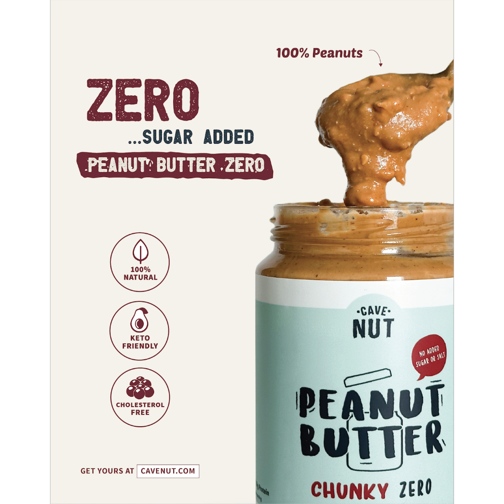 (No Sugar/Salt added) CaveNut Chunky Peanut Butter Zero (Halal) 380g | Shopee Malaysia