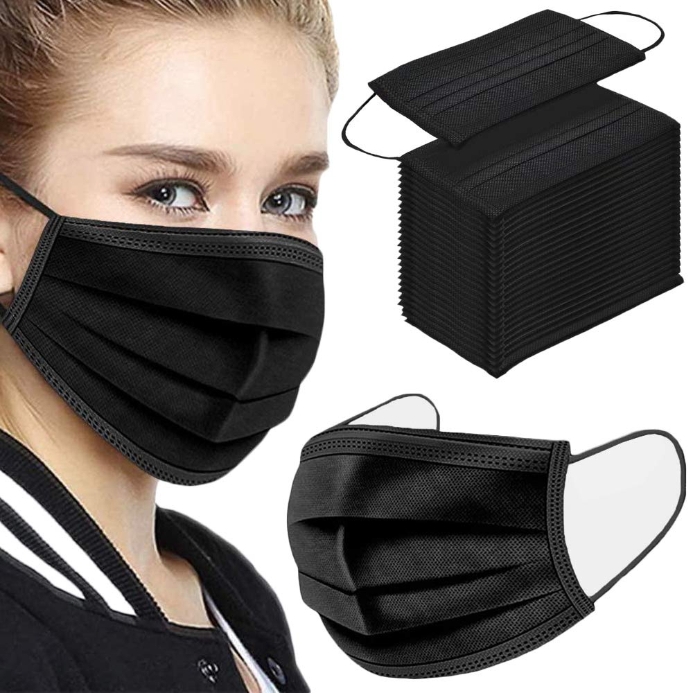 50pcs Full Black colour 3ply Face mask Non Medical Disposable Mask full ...
