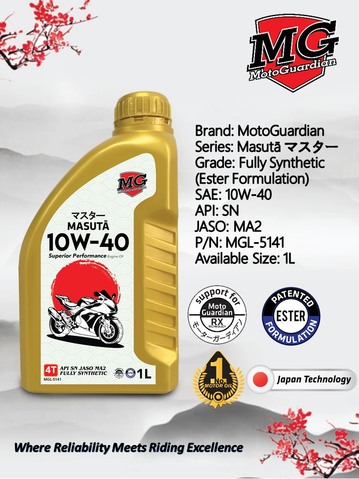 1L MOTOGUARDIAN MASUTA 10W40 API SN JASO MA2 100% FULLY SYNTHETIC ESTER ...
