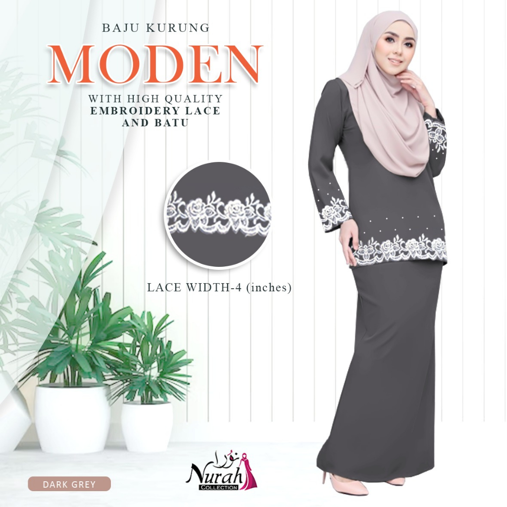 Baju Kurung Moden Sulam with Front Embroidery Flower Lace New Design ...
