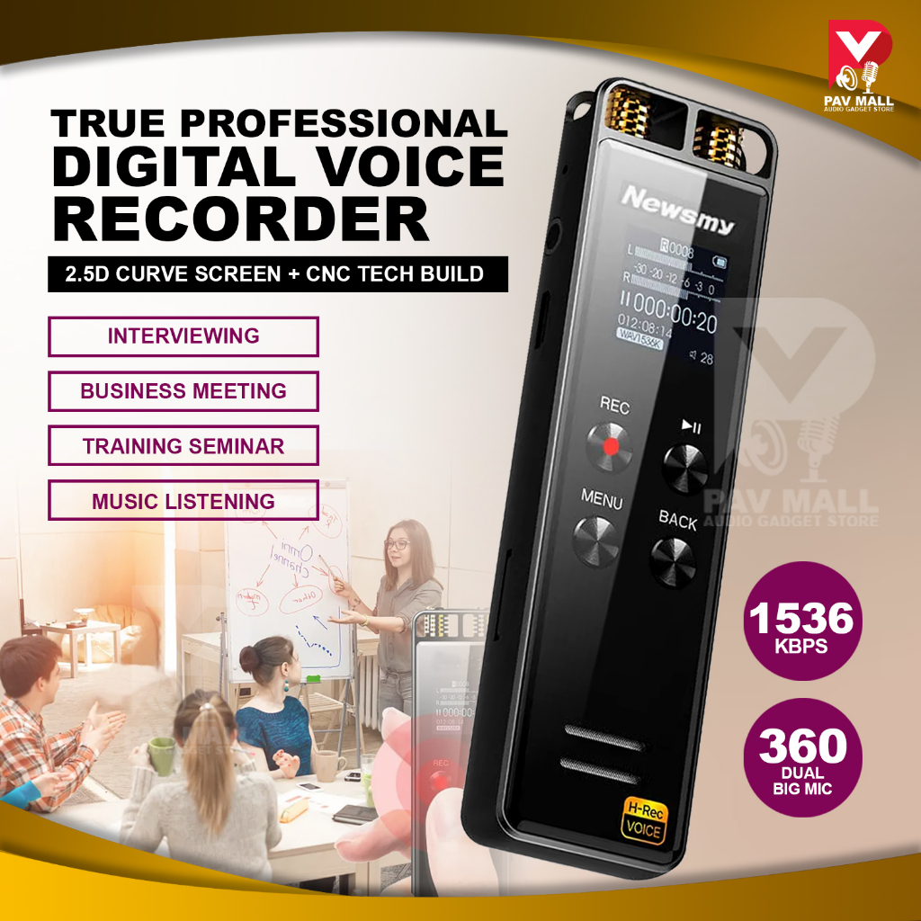Newsmy RD07 Voice Recorder 1536kbps Audio Player Dual Mic Anti Noise ...