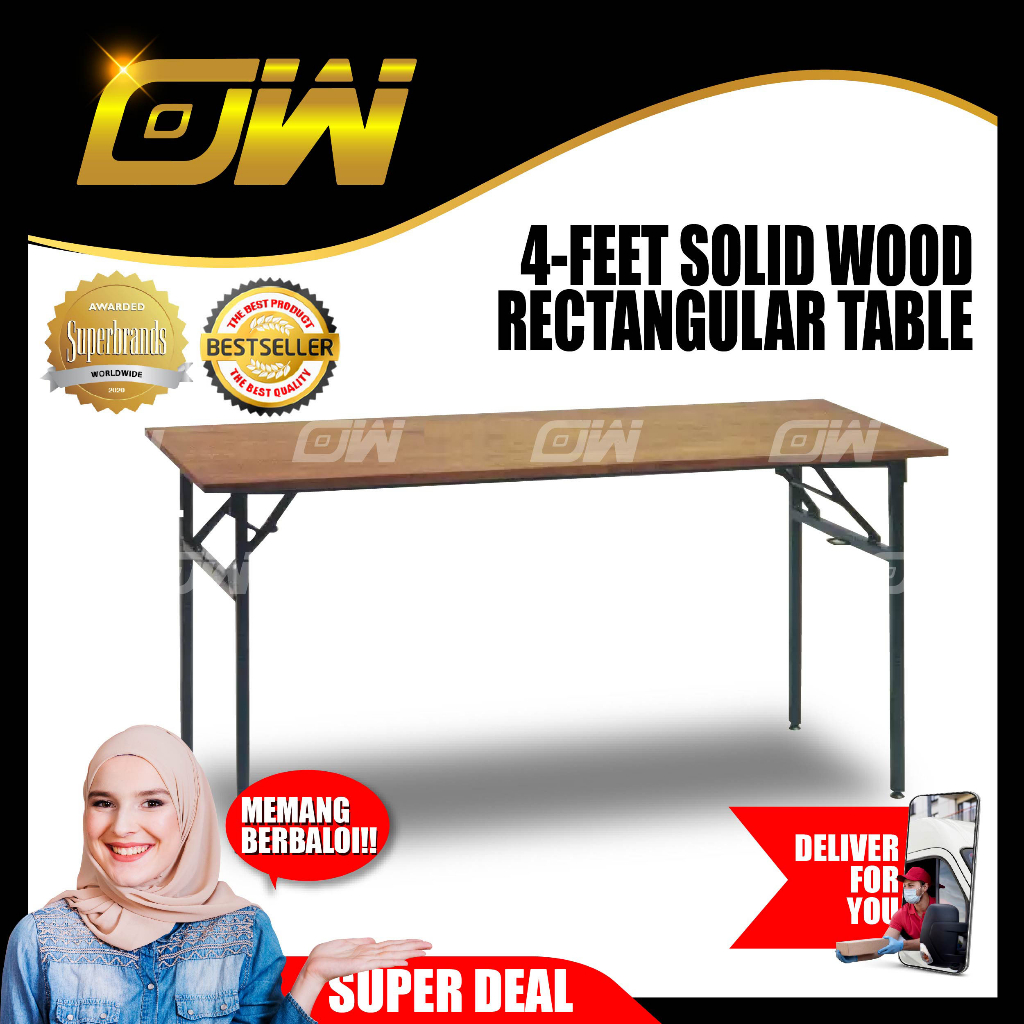 4-Feet Solid Wood Rectangular Table/Meeting Table/Catering Table/Pantry ...