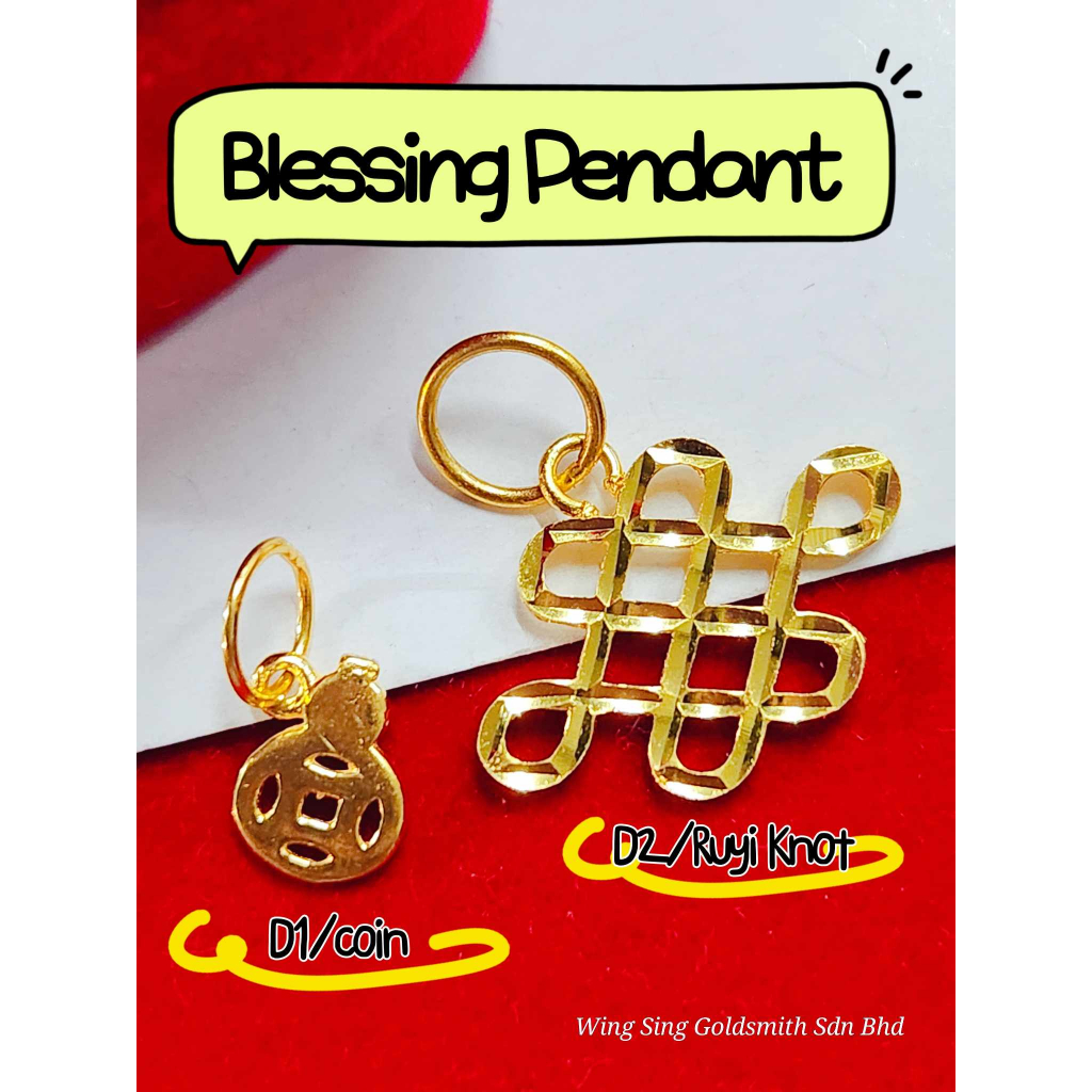 Wing Sing 916 Gold Blessing Syiling Coin Mystic Knot Pendant / Loket ...
