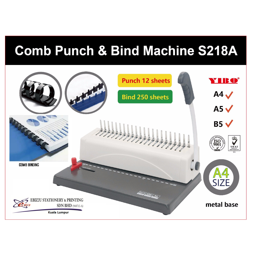 YIBO Lite Comb 12 Sheets S218A Comb Binding Machine-Ready Stock ...