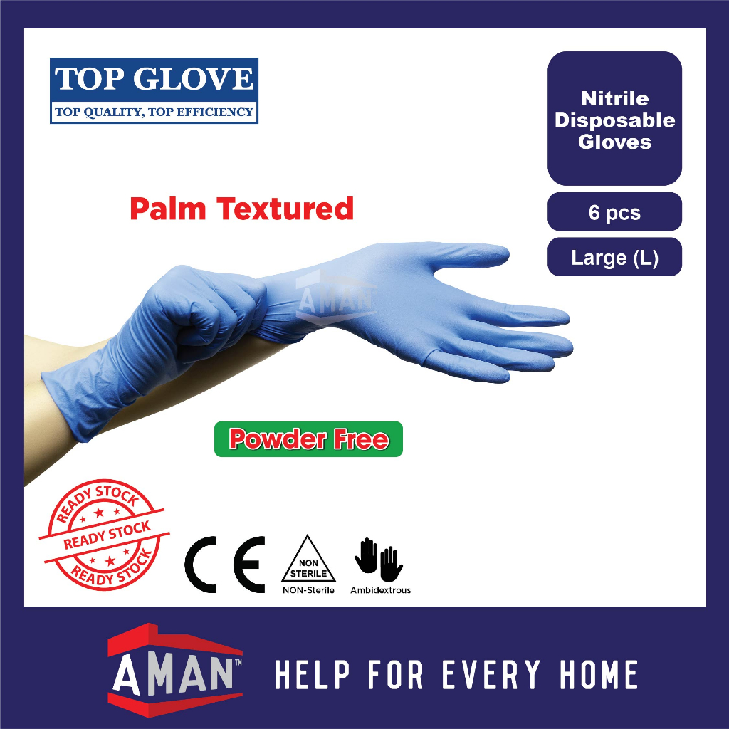 TOP GLOVE Nitrile Powder Free Blue Disposable Gloves 100 Pieces Single ...
