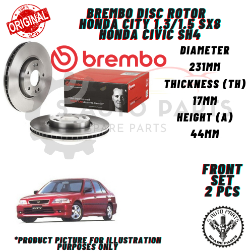 HONDA CITY 1.3/1.5 SX8 / HONDA CIVIC SH4 FRONT 100% BREMBO BRAKE DISC ...