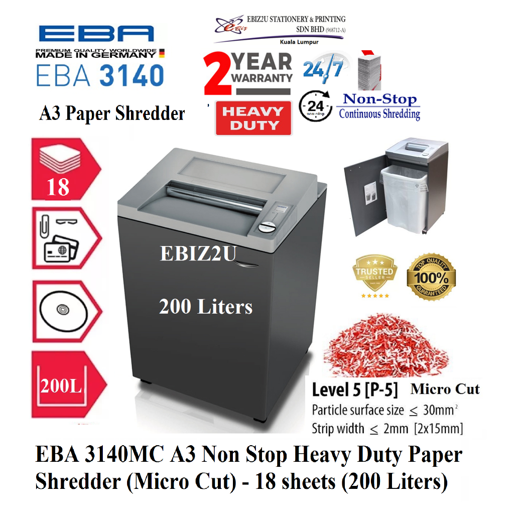 EBA 3140 MC A3 Non Stop Heavy Duty Paper Shredder (Micro Cut) 2x15mm ...
