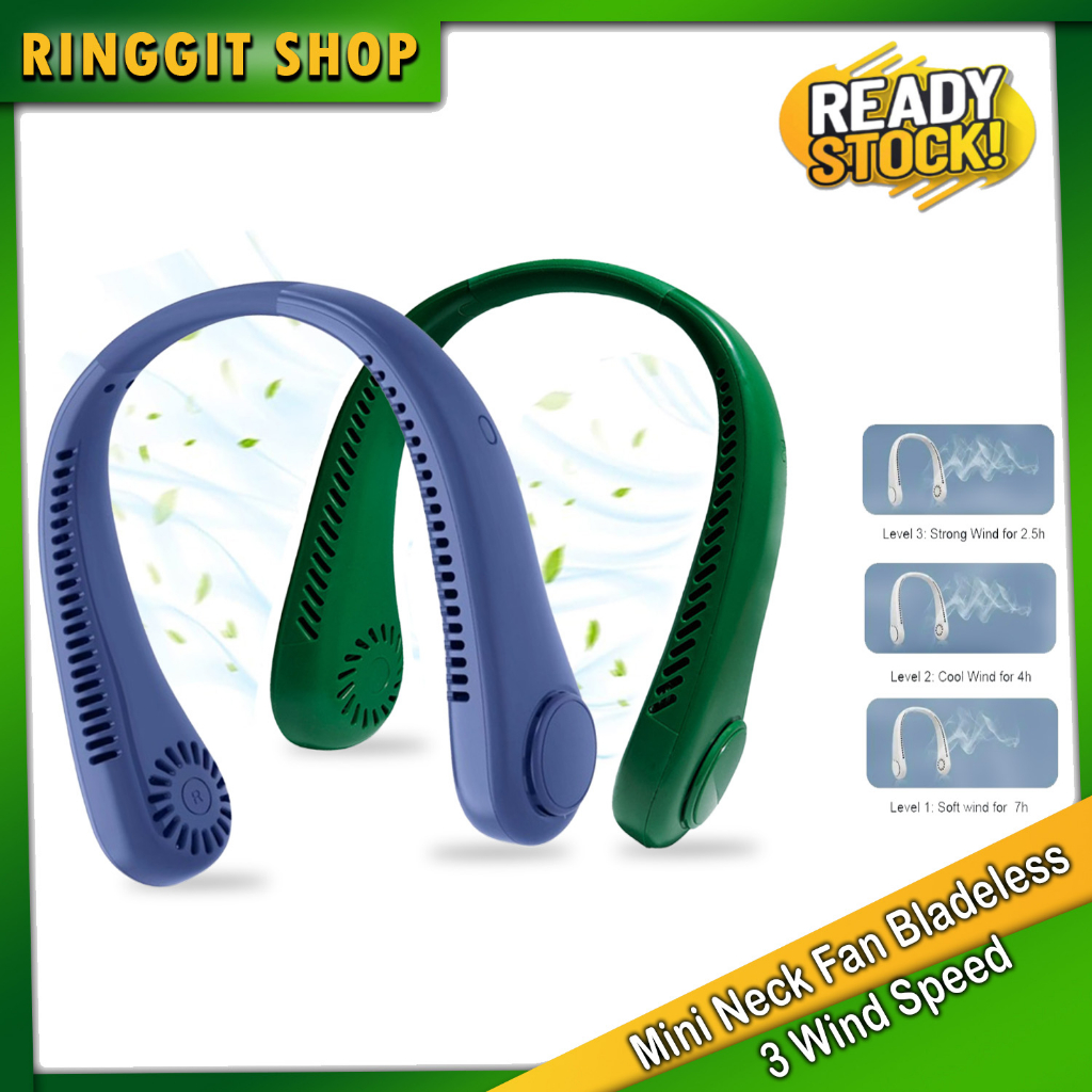 Mini Neck Fan Bladeless Cooling USB Rechargeable 3 Wind Speed Select ...