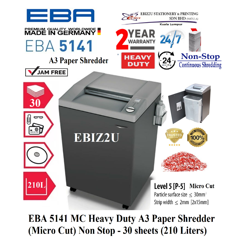 EBA 5141 MC Heavy Duty A3 Paper Shredder (Micro Cut) 2x15mm - 30 sheets ...