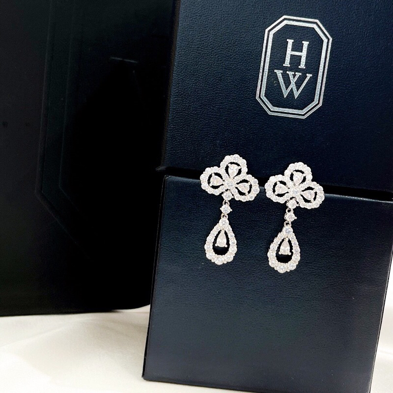 Authentic HW Diamond Loop Chandelier Drop Earrings Elegant 18k White ...