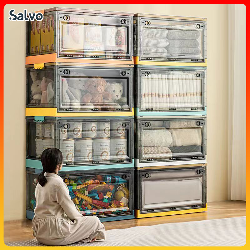 90L Transparent Stackable Storage Box With 3 Doors Foldable Storage Box ...