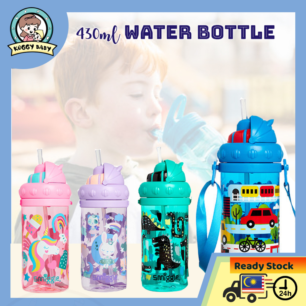KOGGY 430ML Smiggle Kids Water Bottle BPA Free with Straw Botol Air Kanak water straw bottles ...
