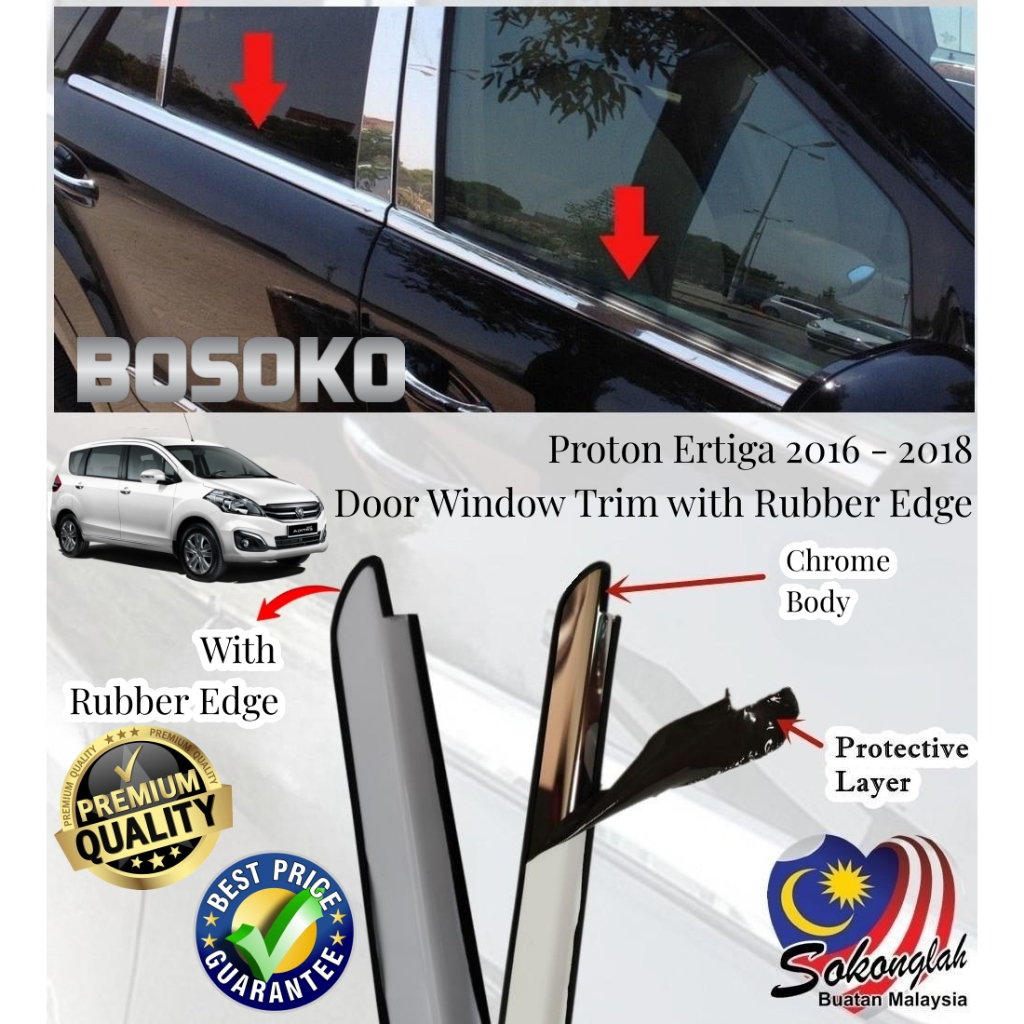 BOSOKO Proton Ertiga Door Window Trim/Stainless Steel Chrome Panel/Door ...