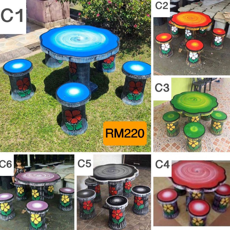 COD free shipping 0179700720 Kerusi Meja Batu 4 Kerusi Bulat Petak ...