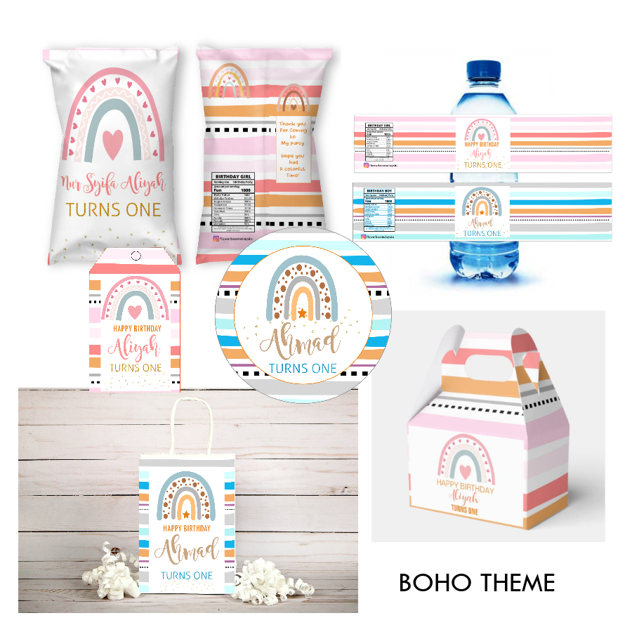 Boho Rainbow Style Theme Party Supplies Custom Prints for Birthday ...