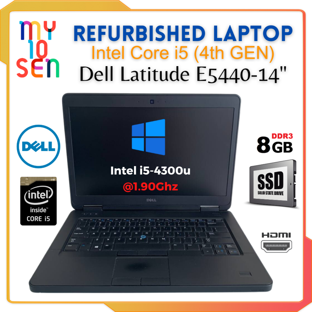 Laptop Bajet Murah Dell Latitude E5440 i5 4th GEN 14"inch 8GB ddr3 RAM, 256GB SSD Win 10 WEBCAM ...