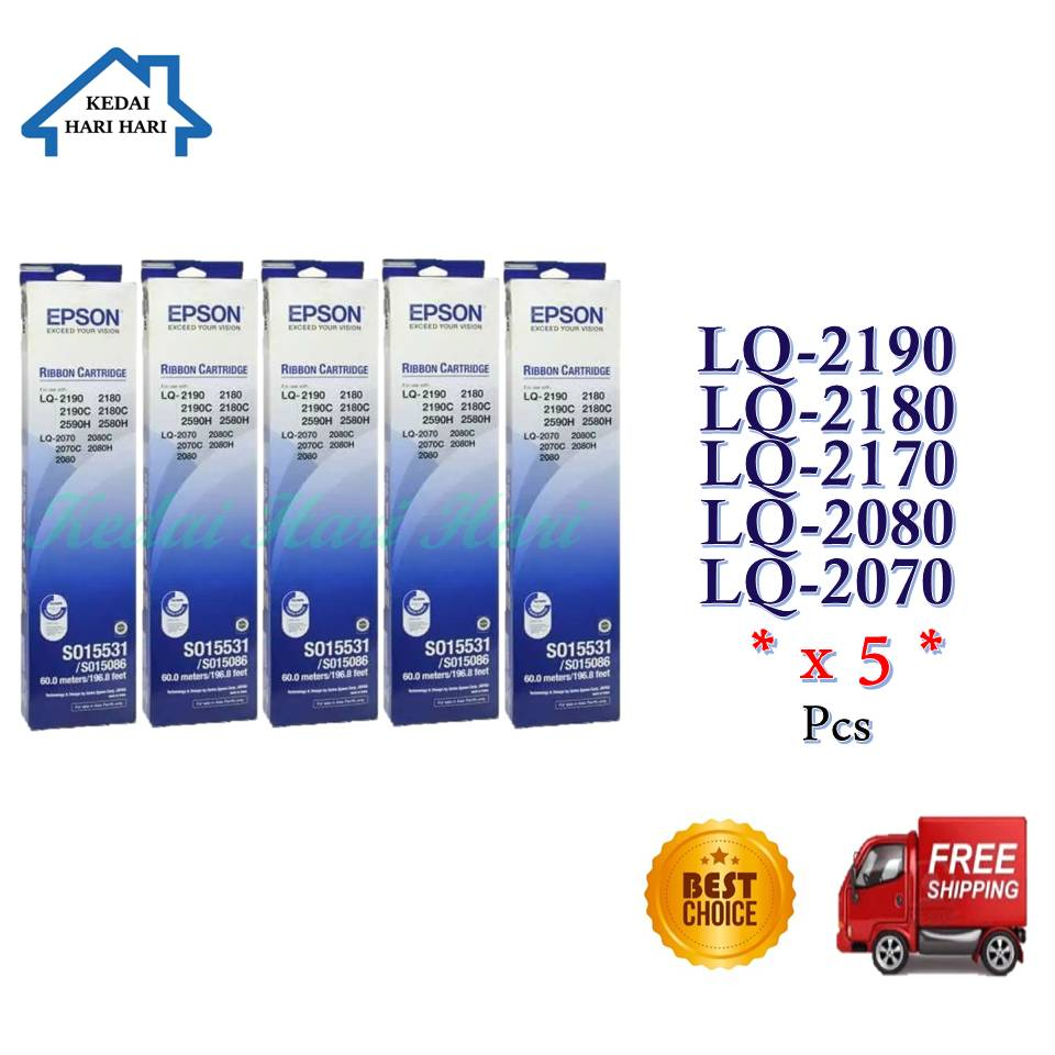 5 UNITS EPSON LQ-2190 RIBBON CARTRIDGE/ S015531/ S015086/LQ2180 2580 ...