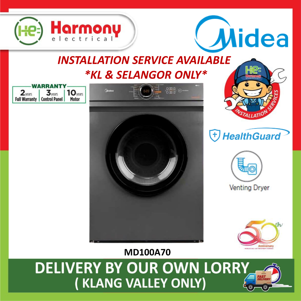 (FREE INSTALL KLANG VALLEY) MIDEA 7kg Vented Dryer MD100A70 E-LED ...