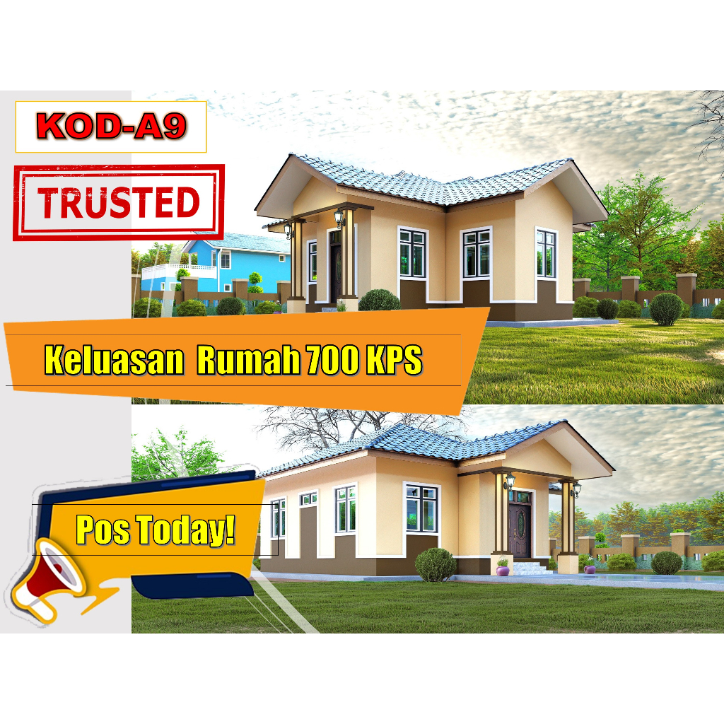 PELAN RUMAH MINI TERKINI -KOD-A9(ORIGINAL) ( 700 KPS-30' X 31') 3 BED ...