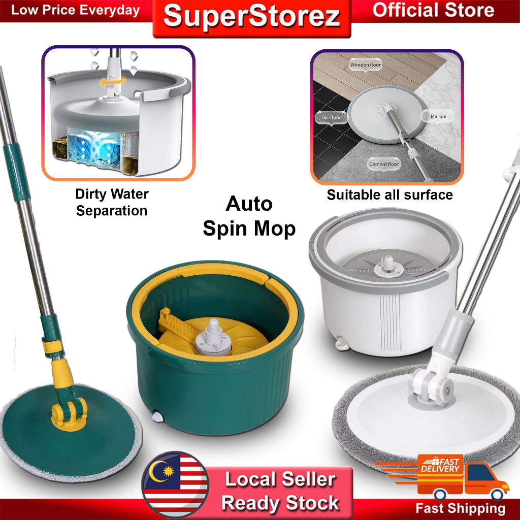 Spin Mop Flat Mop Round Head Floor Mop Quick Dry Mop Microfiber Cloth ...