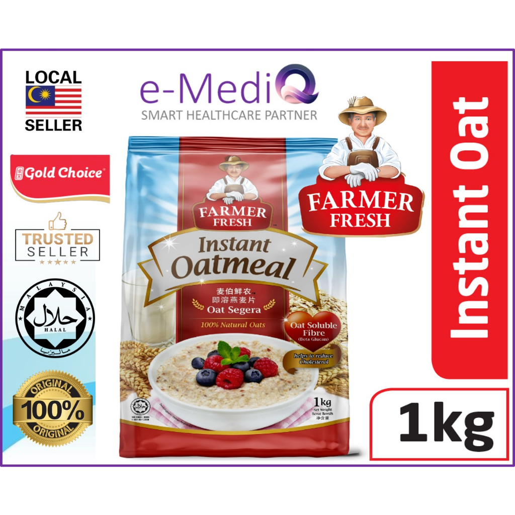 FARMER FRESH [Halal 1kg Jumbo Pack] Oatmeal Natural Instant Oats BIG ...