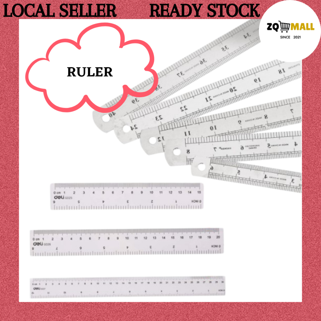 Ruler Stainless Steel Transparent Clear Scale Deli Accurate Measurement ...