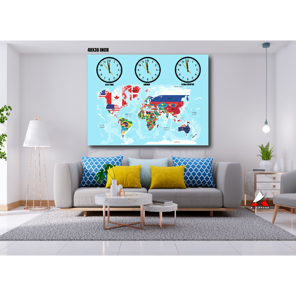 FRAME DECO 3 JAM PETA DUNIA (1 PANEL) | Shopee Malaysia