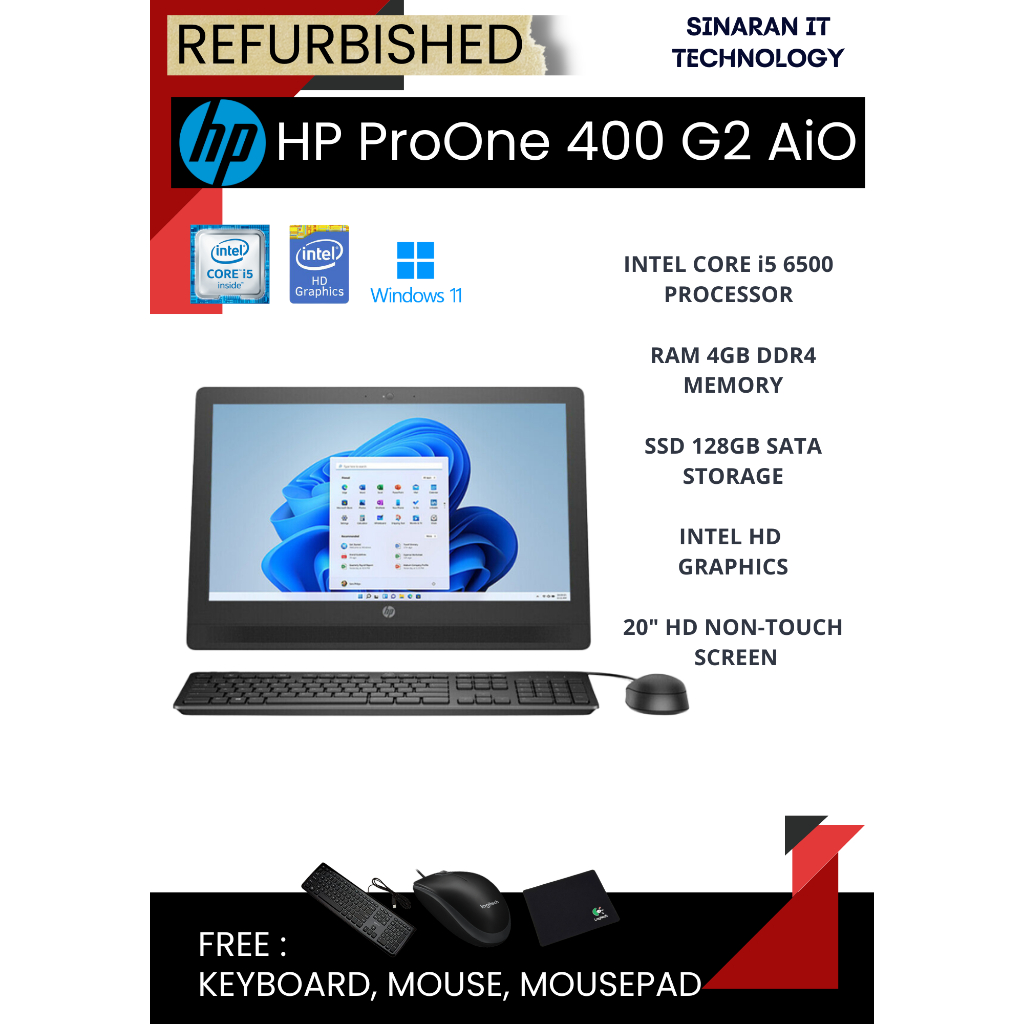 HP ProOne 400 G2 All in One core i5 6th / ram 4gb / ssd 128gb | Shopee ...