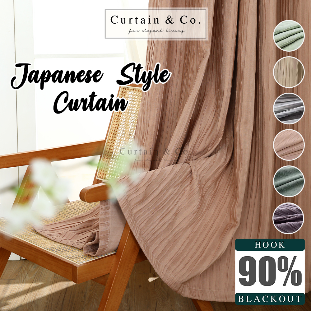 [1PC - Hook Type] Curtain & Co. Premium Korean Crepe Pattern 90% ...