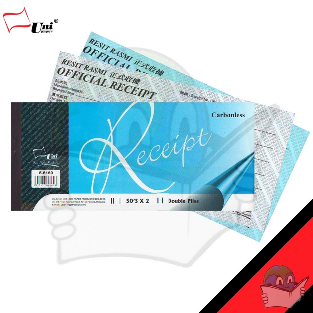 [UNI] SCR-6160 8" x 3.5" Official Receipt 正式收据 Resit Rasmi 25's x 2ply ...