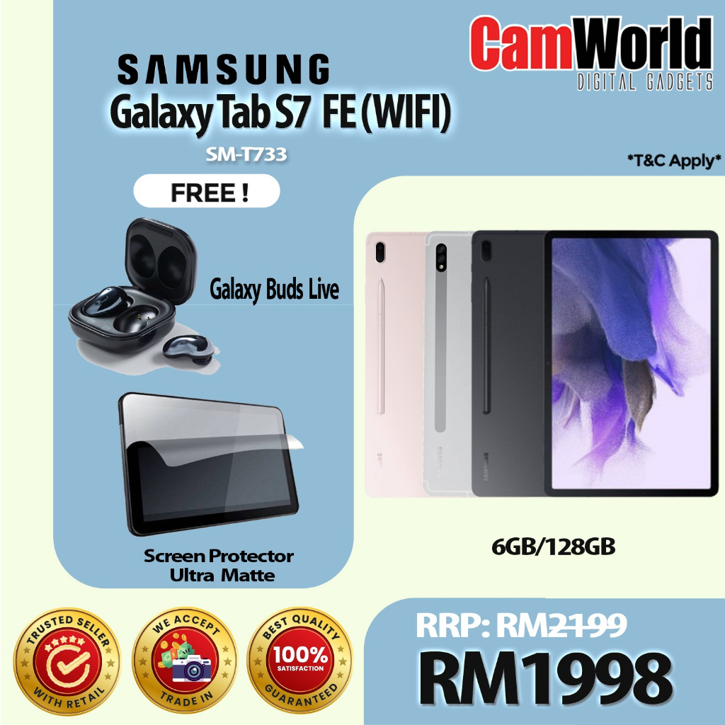Samsung Galaxy Tab S7 FE ( SM-T733 ) ( 6GB + 128GB ) With Ultra Matte & Buds | Shopee Malaysia