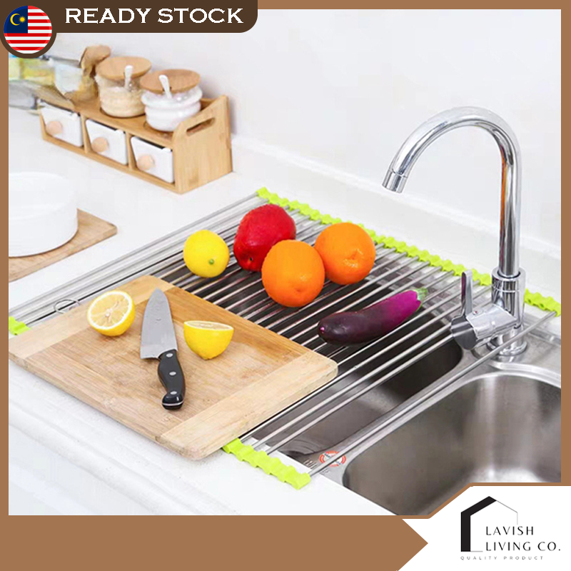 Long Size Stainless Steel Roll Mat Drainer Sink Rack Rolling Drainer ...