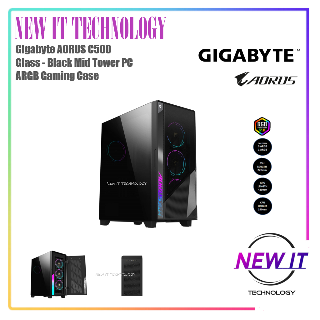 Gigabyte AORUS C500 Glass-Black Mid Tower PC Gaming Casing,Tempered ...