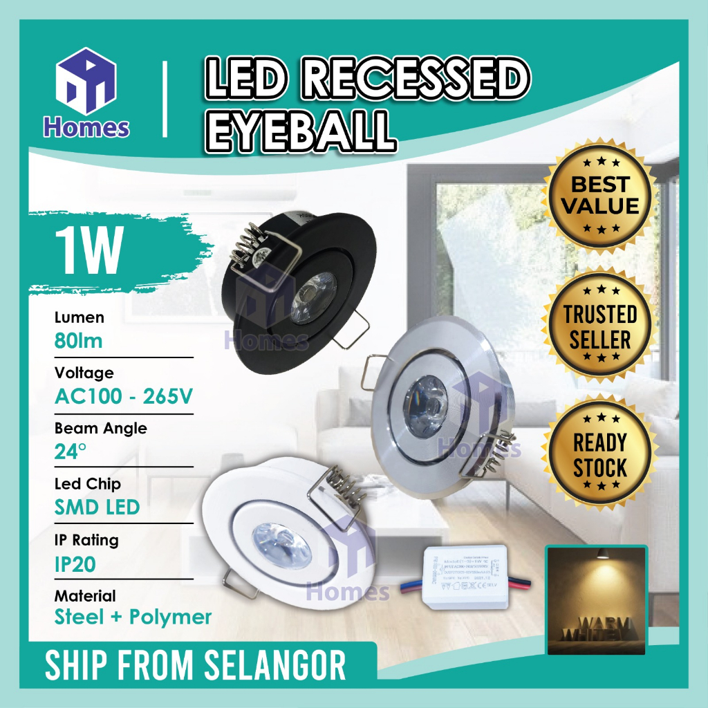 LED Eyeball LED Spotlight Downlight LED Cabinet 1w with Driver | Shopee ...