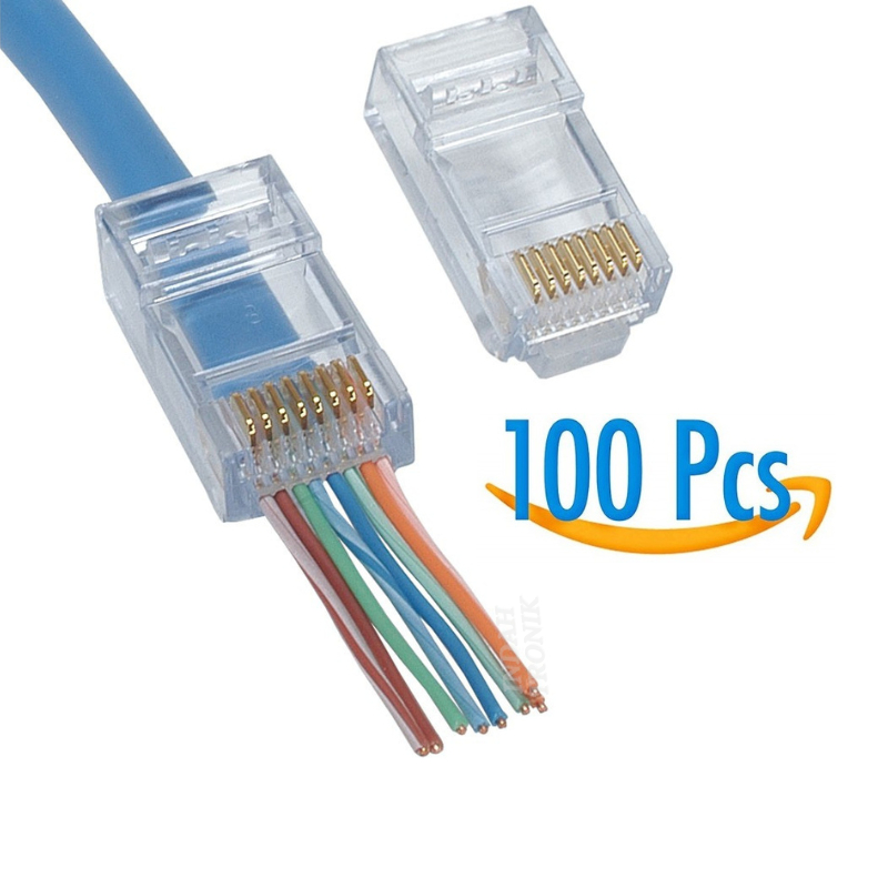 100PCS RJ45 CAT6 Modular Plug Pass Through Connector 8P8C Crystal Head ...