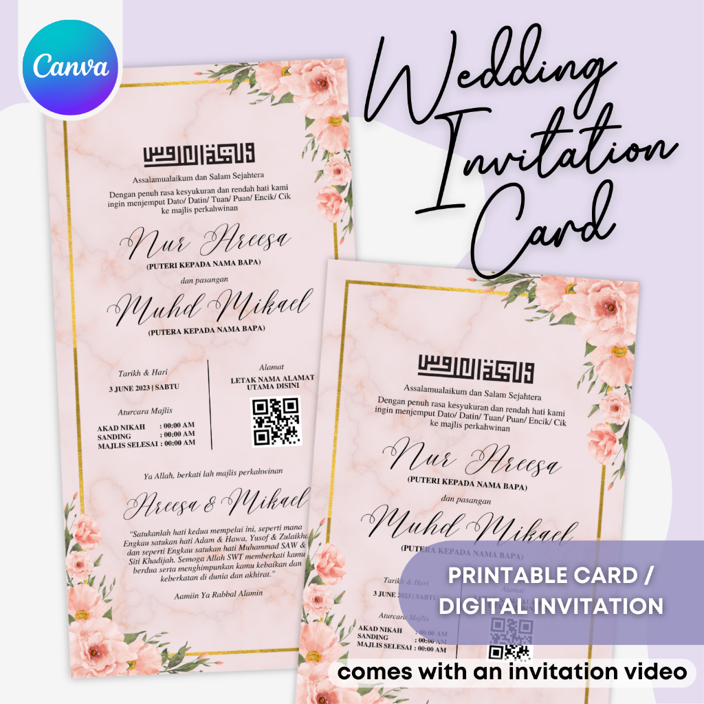 Wedding Invitation Card Template | Canva | Kad Jemputan Kahwin | Photo ...