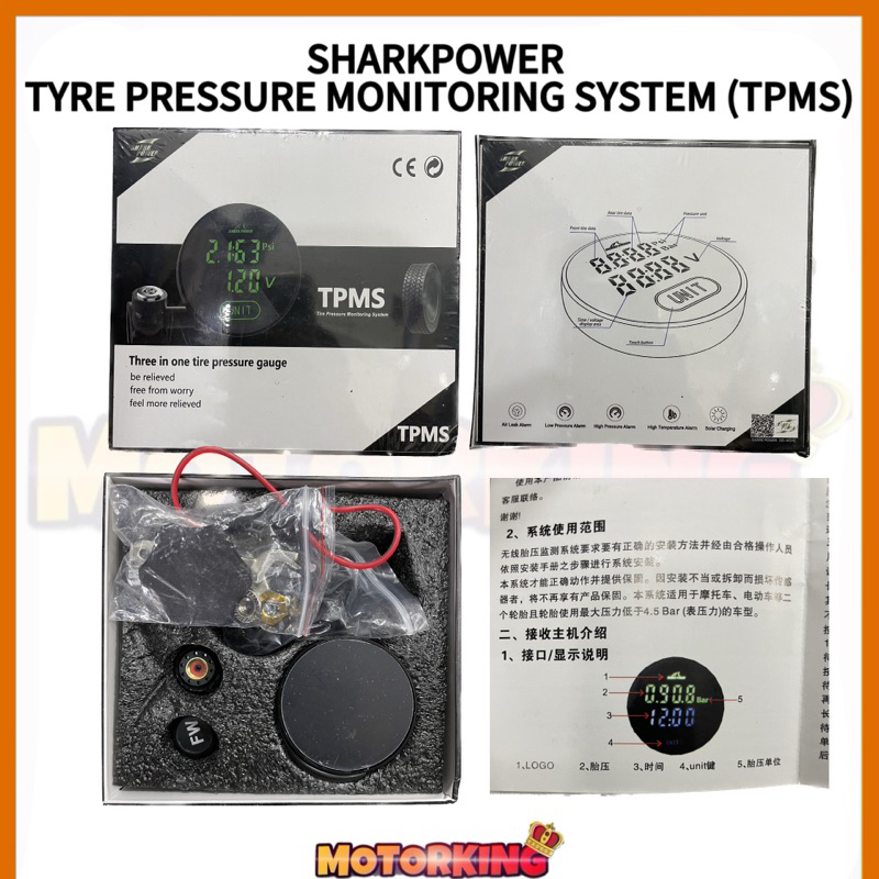 SHARKPOWER TYRE PRESSURE MONITORING SYSTEM TPMS MOTORCYCLE UNIVERSAL ...