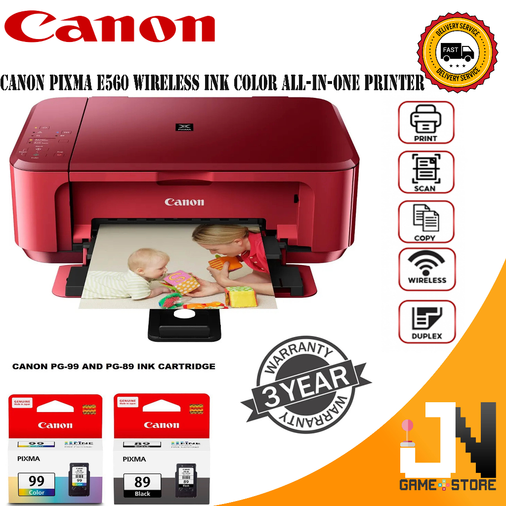 Canon PIXMA E560 Wireless Ink Color All-In-One Printer / Duplex Print ...
