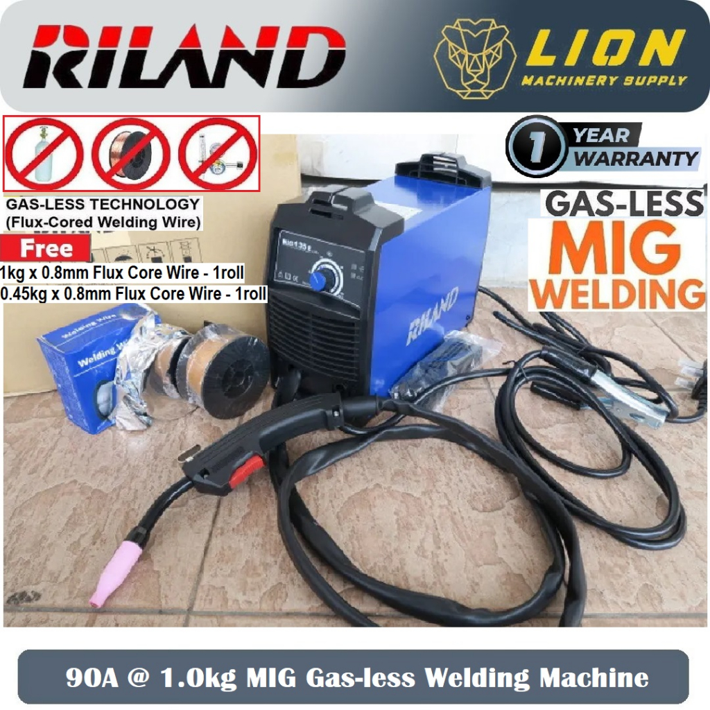 RILAND GASLESS MIG WELDING MACHINE MIG135E 100A SYNERGY FOC 2 Roll Flux ...