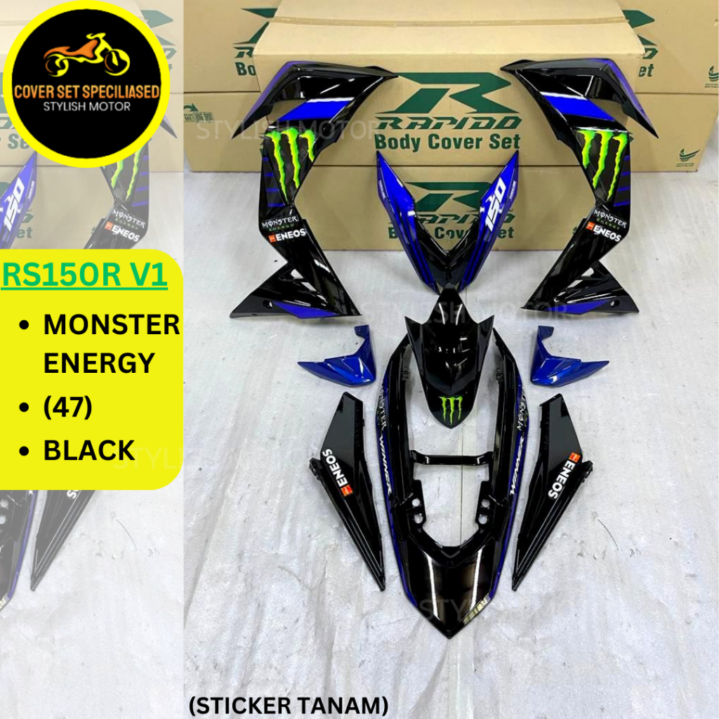 (STICKER TANAM/AIRBRUSH) RAPIDO COVER SET HONDA RS150 RS150R V1/V2/V3 ENERGY (47) BLACK | Shopee ...