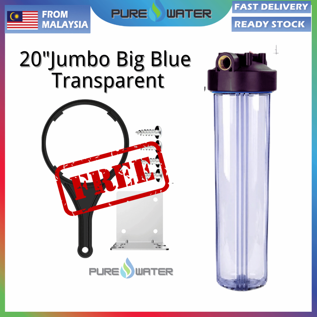 20" Inch Jumbo Big Blue Transparent Whole House Water Filter Housing ...