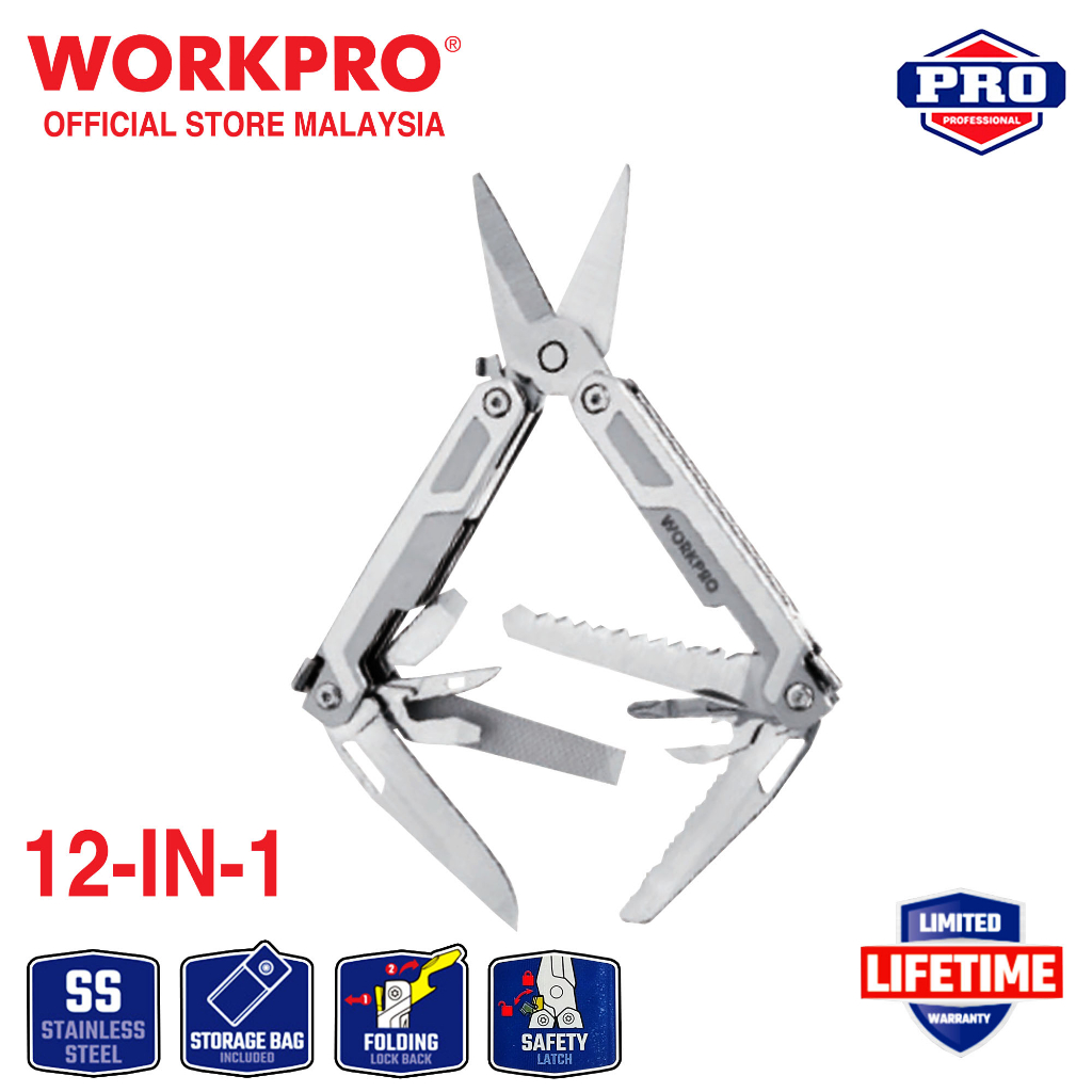 WORKPRO 12-IN-1 Multi-Purpose Scissors Stainless Steel Handle (WP382007 ...