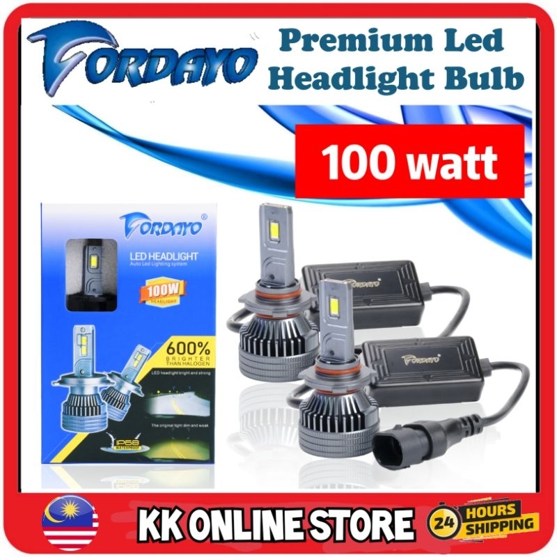 Fordayo LED headlight 100w h4 h11 hb4 hb3 9012 h1 myvi alza bezza axia ...