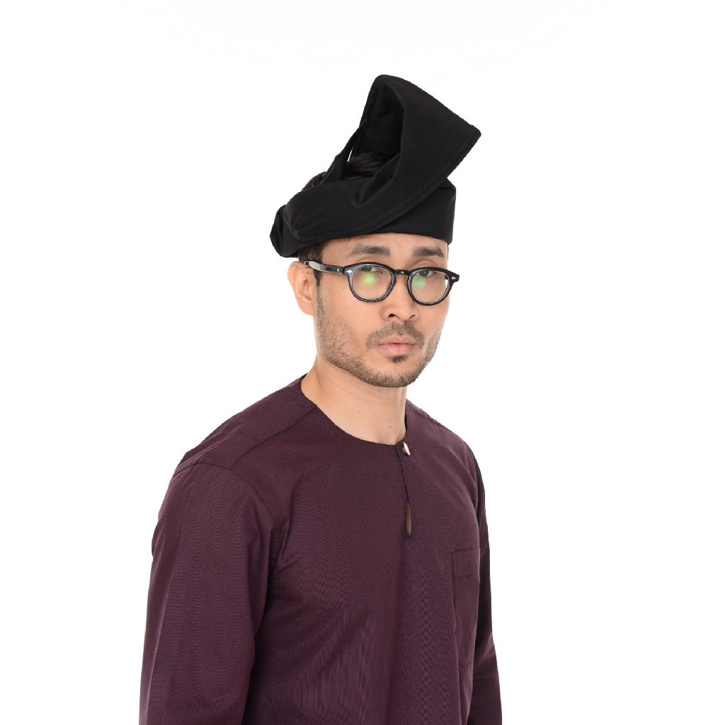 Setanjak | Tengkolok | Destar | Traditional Malay Head Gear Plain Black ...