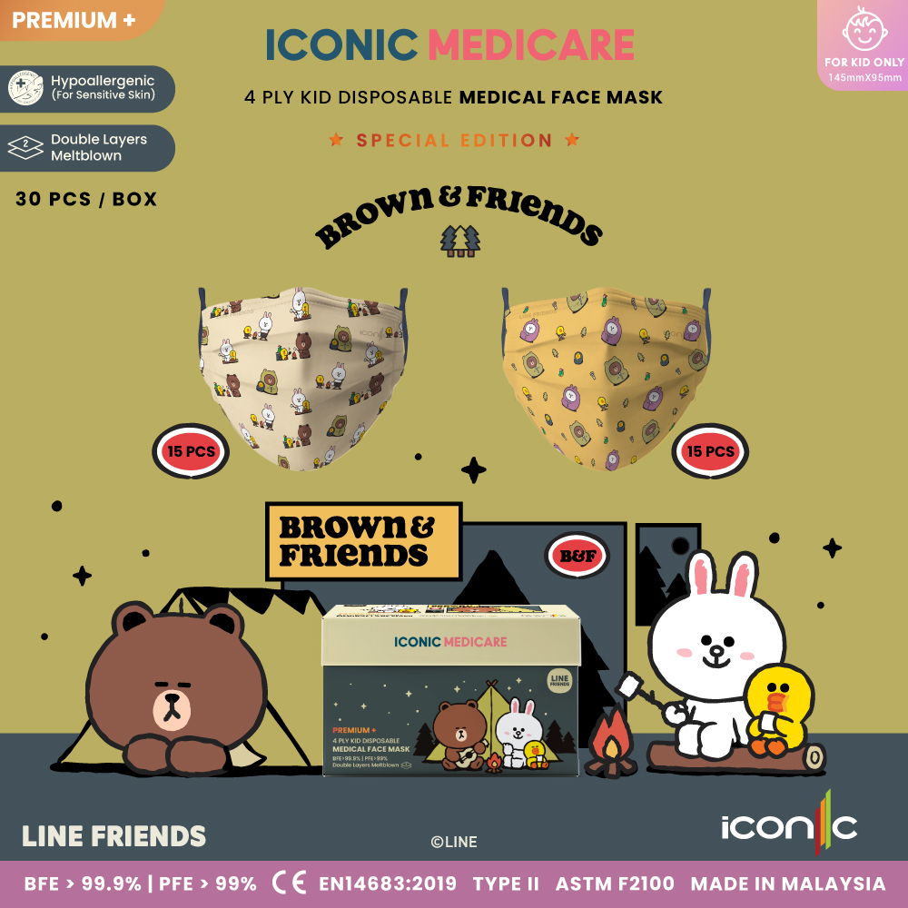 Line Friends Iconic Medicare 4 Ply Adult/Kid Medical Face Mask (30pcs ...