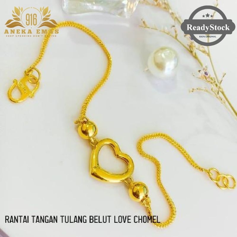 Rantai Tangan Emas Belut Bola Love | Gold 916 💯 Original | Shopee Malaysia