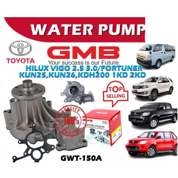 GMB WATER PUMP - TOYOTA HILUX VIGO KUN25 KUN26 FORTUNER KUN50 KUN60 GWT ...