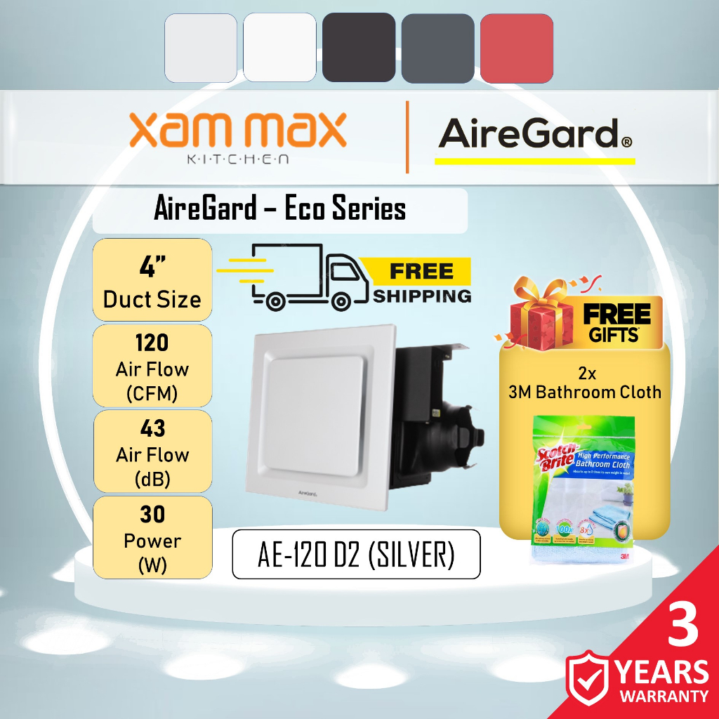 Airegard AE-120 D1 D2 Round / Square - 4" Exhaust Fan Ventilator [Eco ...