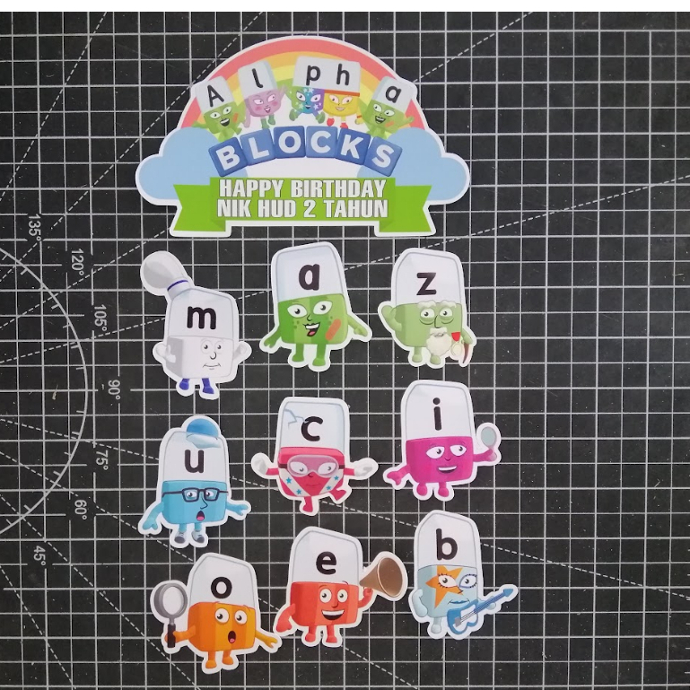 [CUSTOM NAME] Happy Birthday Cake Topper Alphablocks Decoration Set ...